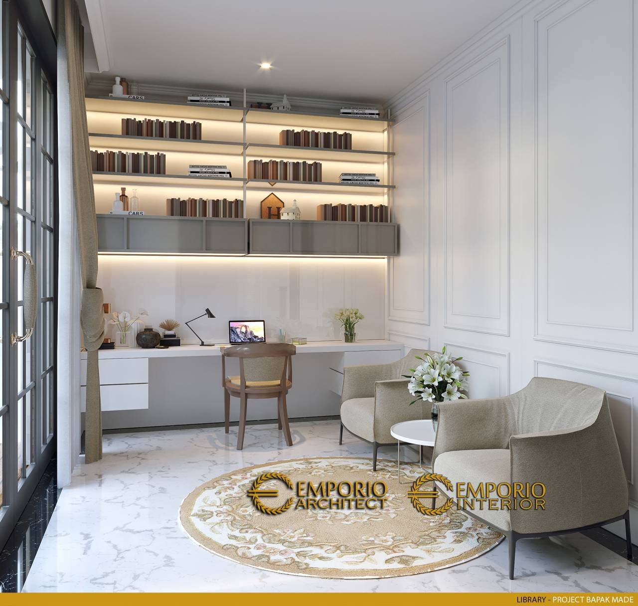 Desain Ruang Baca (Perpustakaan) Interior Rumah Classic 2 Lantai Bapak ...