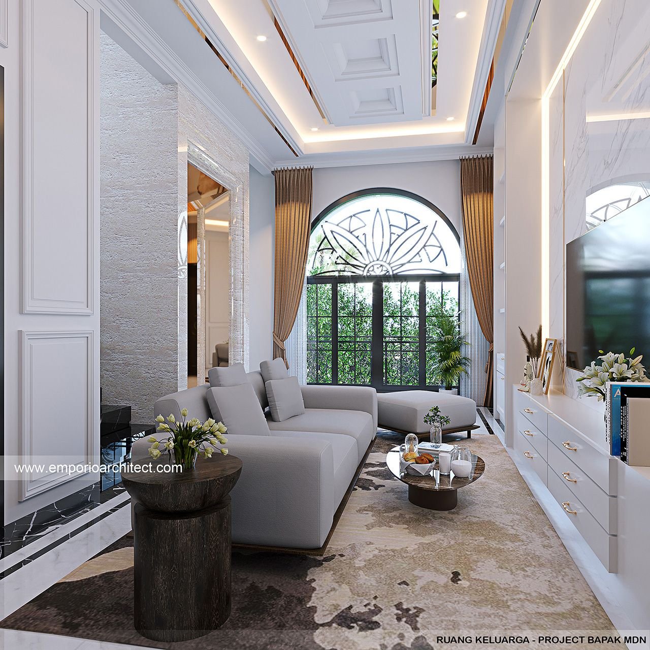 Desain Ruang Keluarga Interior Rumah Klasik 3 Lantai Bapak MDN di Tangerang #21240