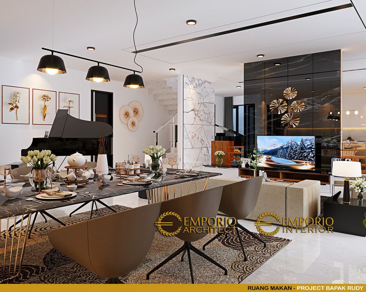 Desain Ruang Makan Interior Rumah Modern 2 Lantai Bapak Rudy di Lampung ...