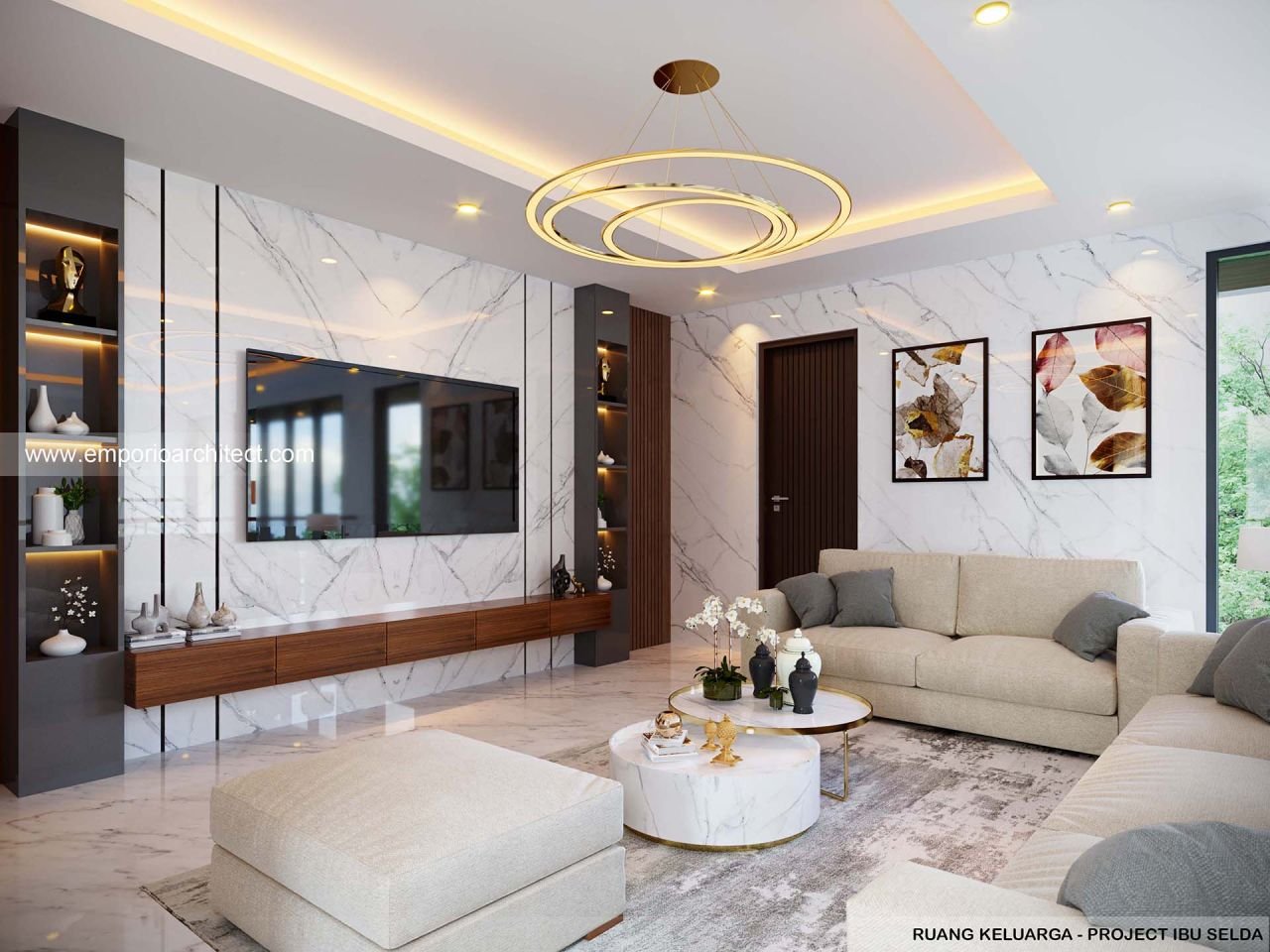 Desain Ruang Keluarga Interior Rumah Modern 2 Lantai Ibu Selda di Kutai ...