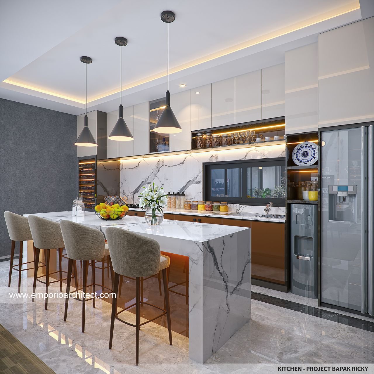 Desain Dapur Interior Rumah Modern 3 Lantai Bapak Ricky di Kelapa ...