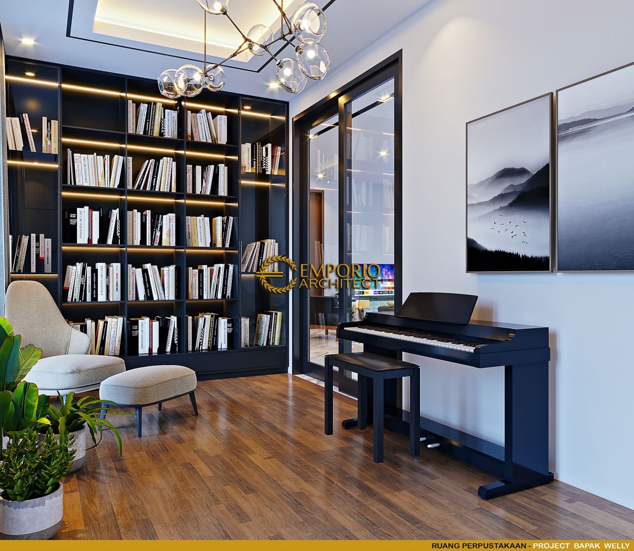 Desain Ruang Baca (Perpustakaan) Interior Rumah Modern 3 Lantai Bapak ...