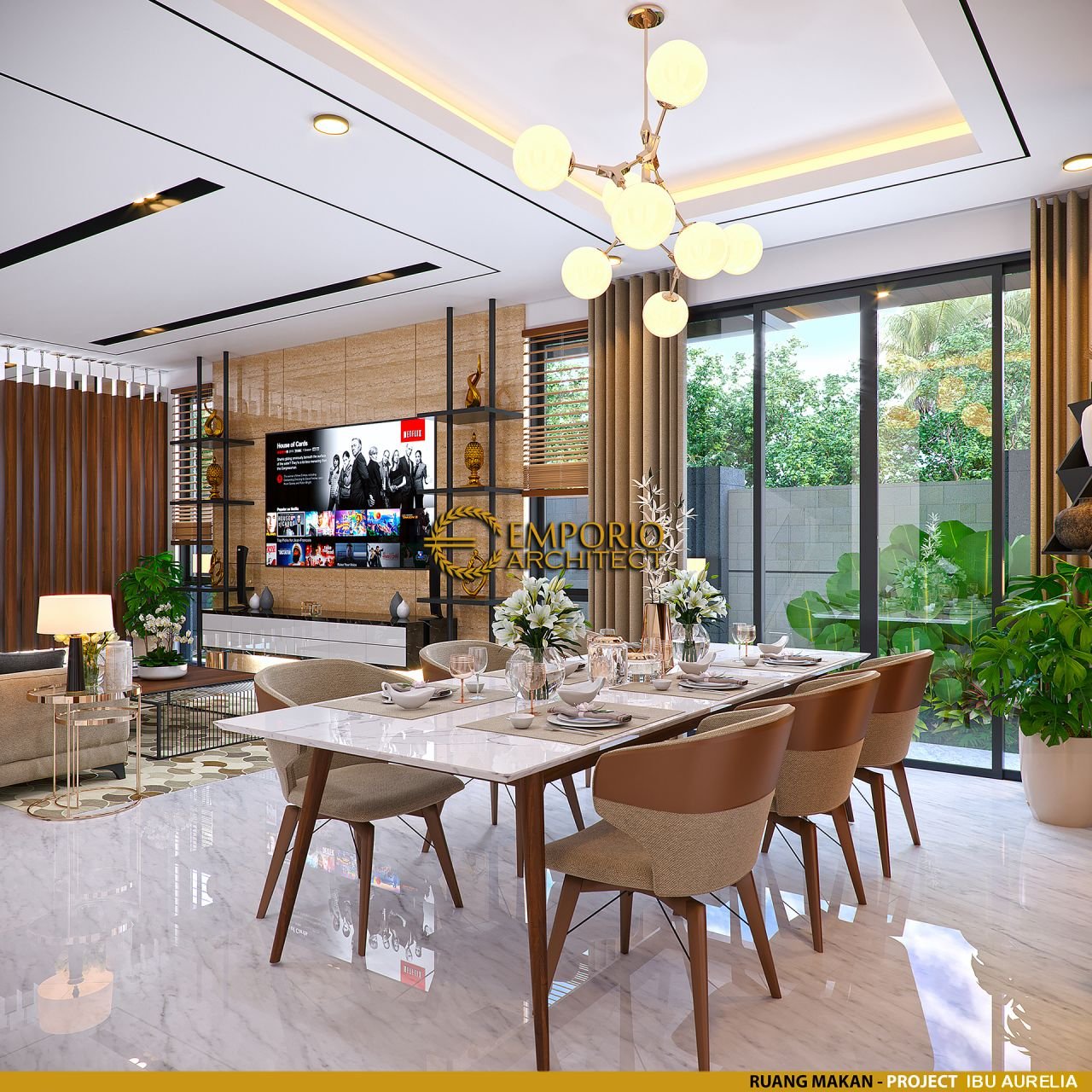 Desain Ruang Makan Interior Rumah Modern 3 Lantai Ibu Aurelia di ...