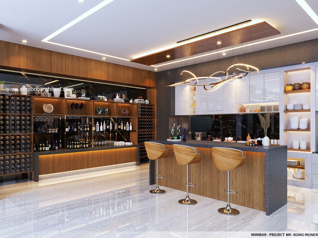Desain Bar Interior Rumah Modern 3 Lantai Mr. Bong Reiner di Jakarta #11492