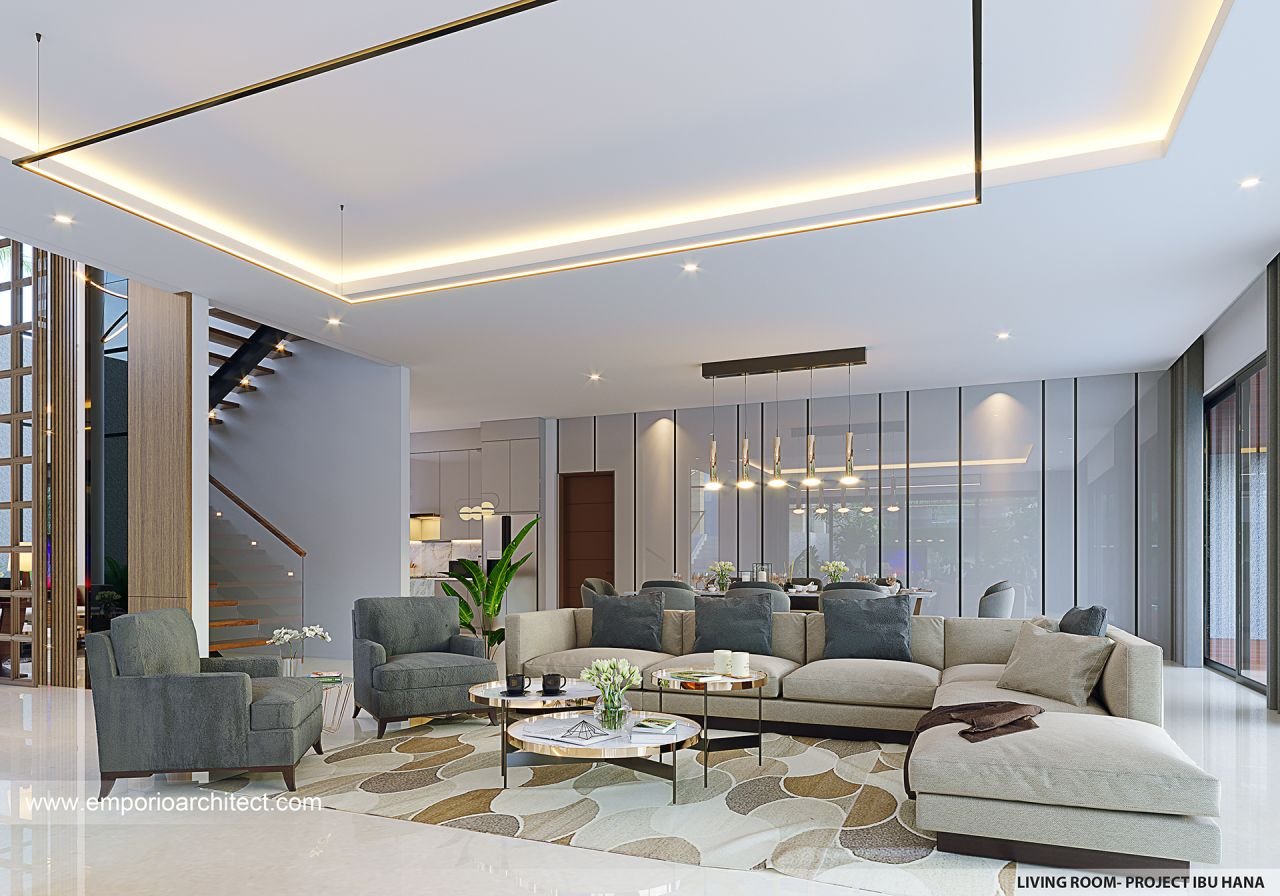 Desain Ruang Keluarga Interior Villa dan Rumah Modern 2.5 Lantai Ibu ...