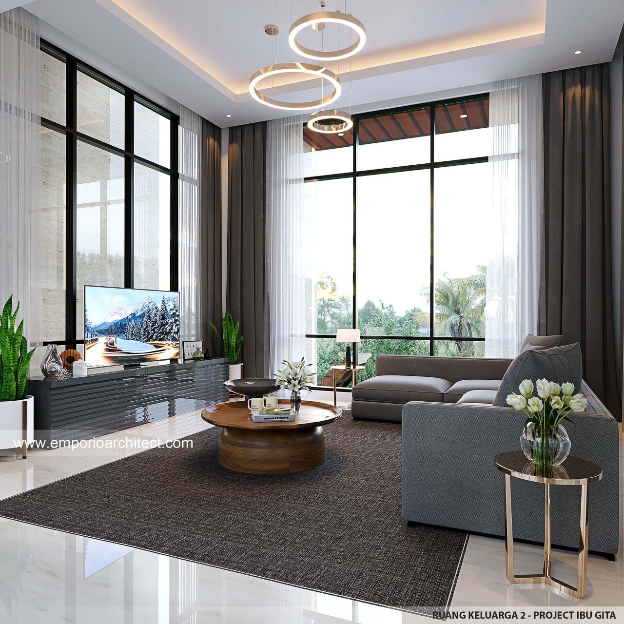 Desain Ruang Keluarga Interior Villa Modern 3 Lantai Ibu GTA di Toraja ...